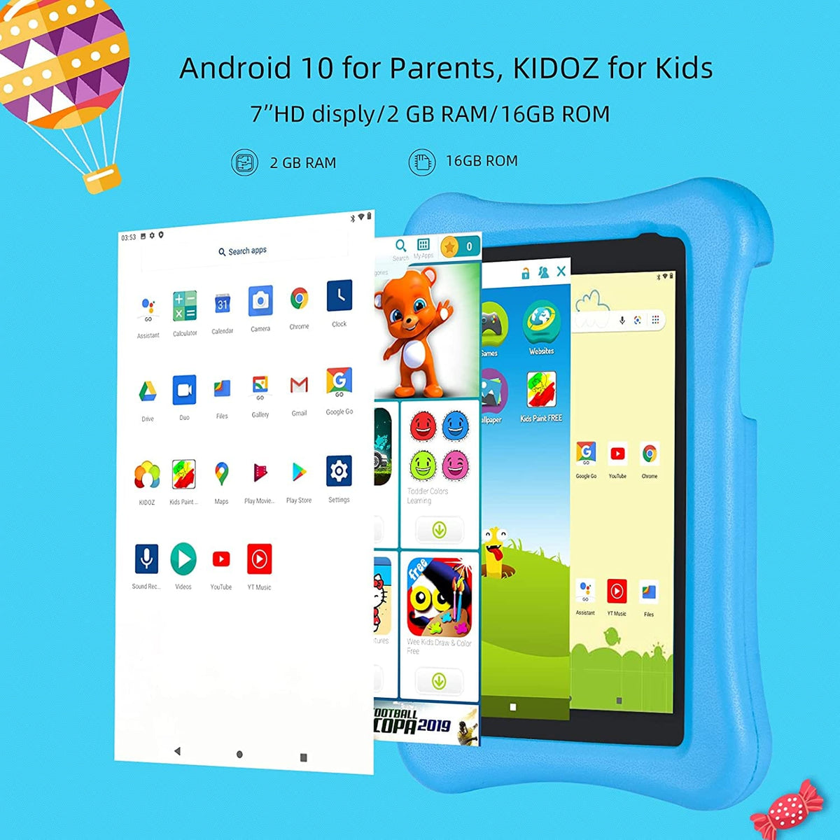 CQA713 | 7 inch Kids Tablets Android 10 Go with Kid-Proof Case, Blue ...